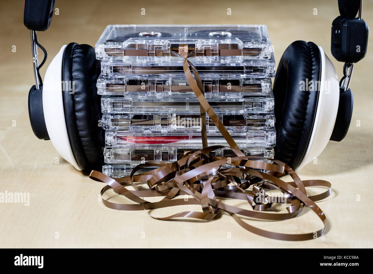 Cassette tape and headphones for listening to music. Old good music ...