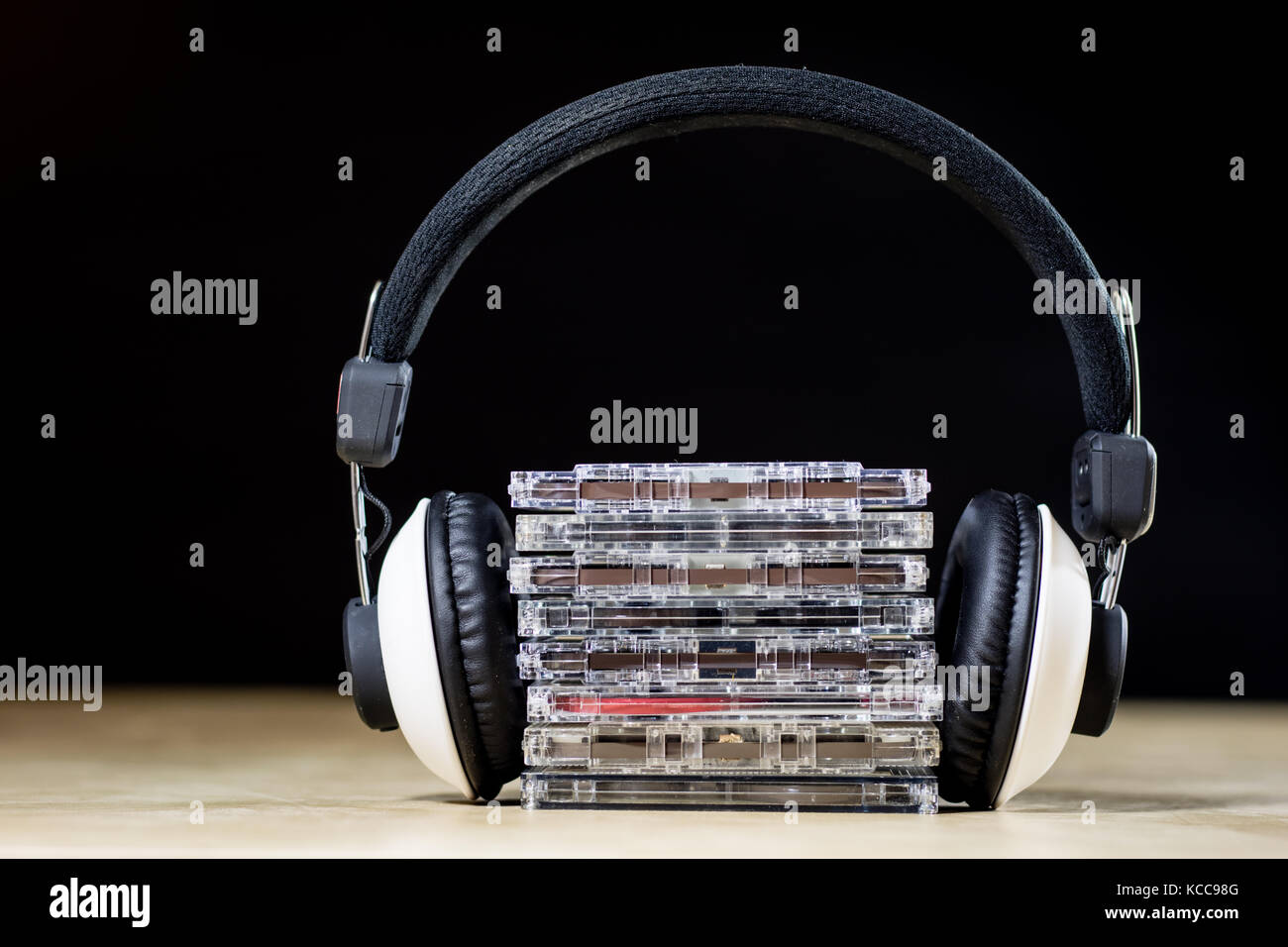 Cassette tape and headphones for listening to music. Old good music ...