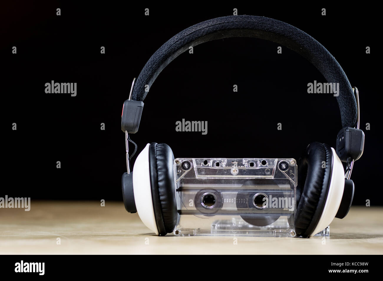 Cassette tape and headphones for listening to music. Old good music ...