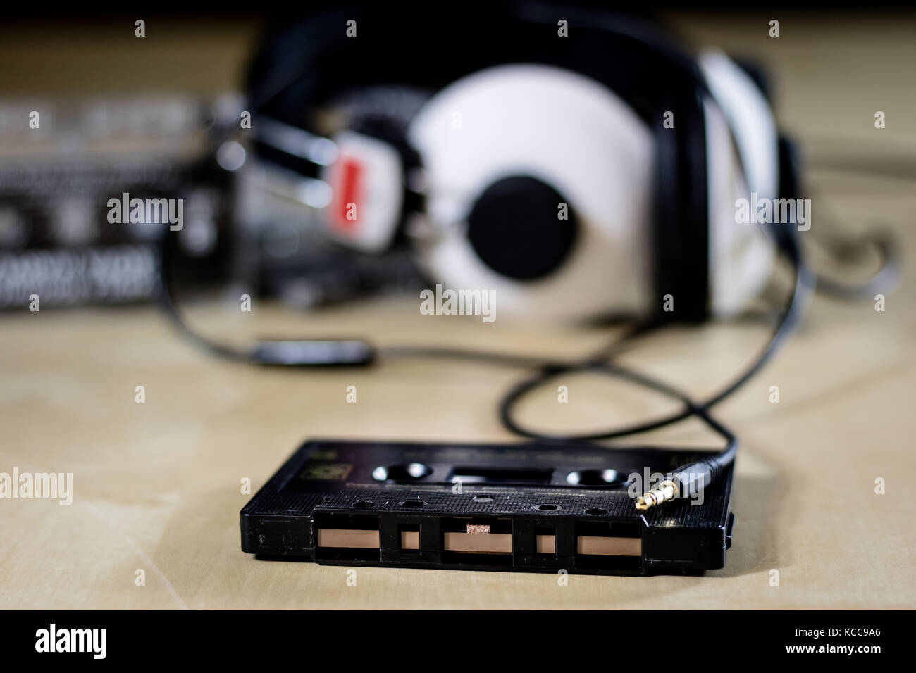 Cassette tape and headphones for listening to music. Old good music ...