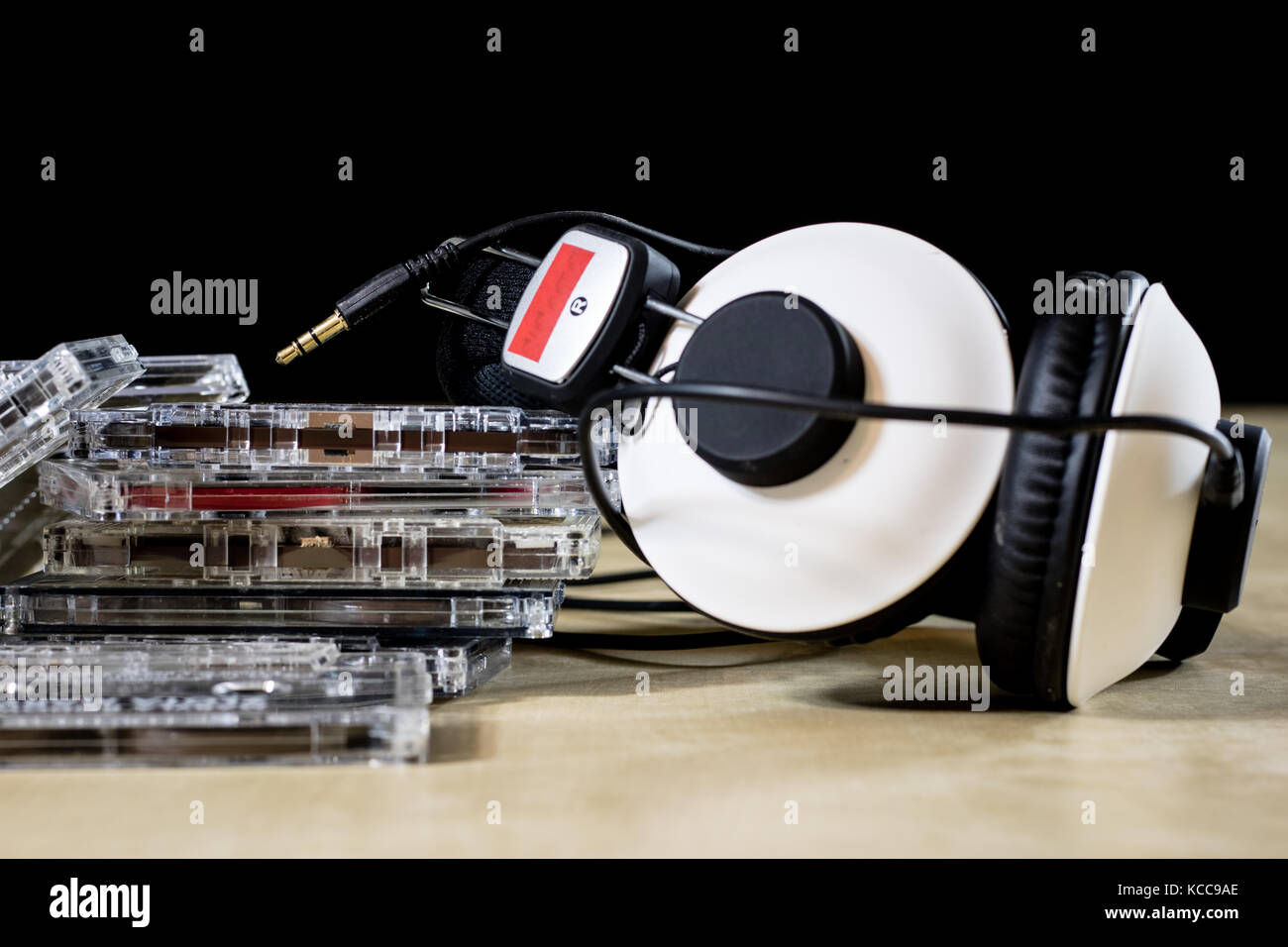 Cassette tape and headphones for listening to music. Old good music ...