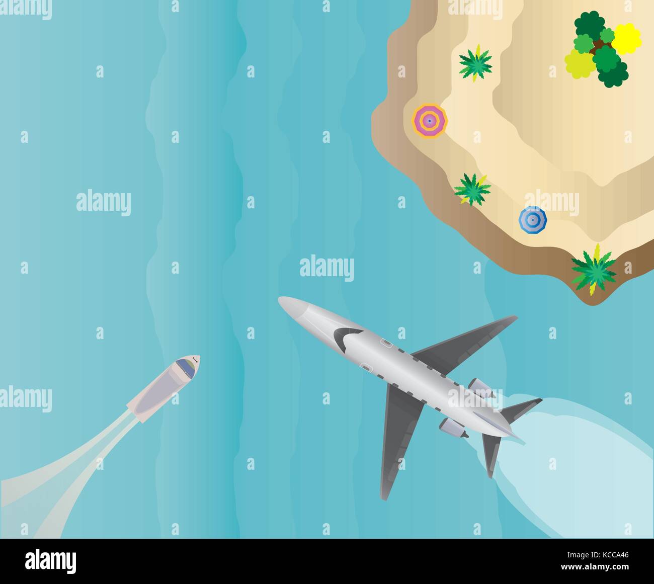 Top View of Small Private VIP Jet Airplane Over Sea Scape Stock Vector ...