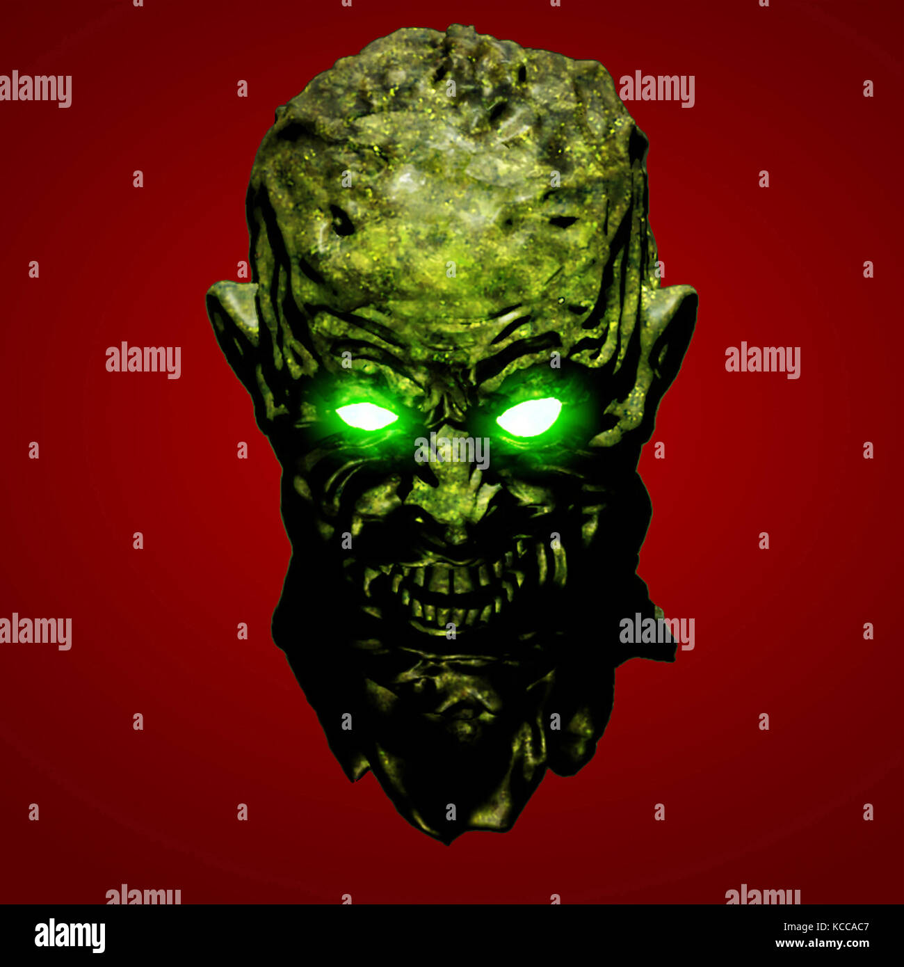 Angry screaming green zombie head. Scary halloween character face. 3D ...