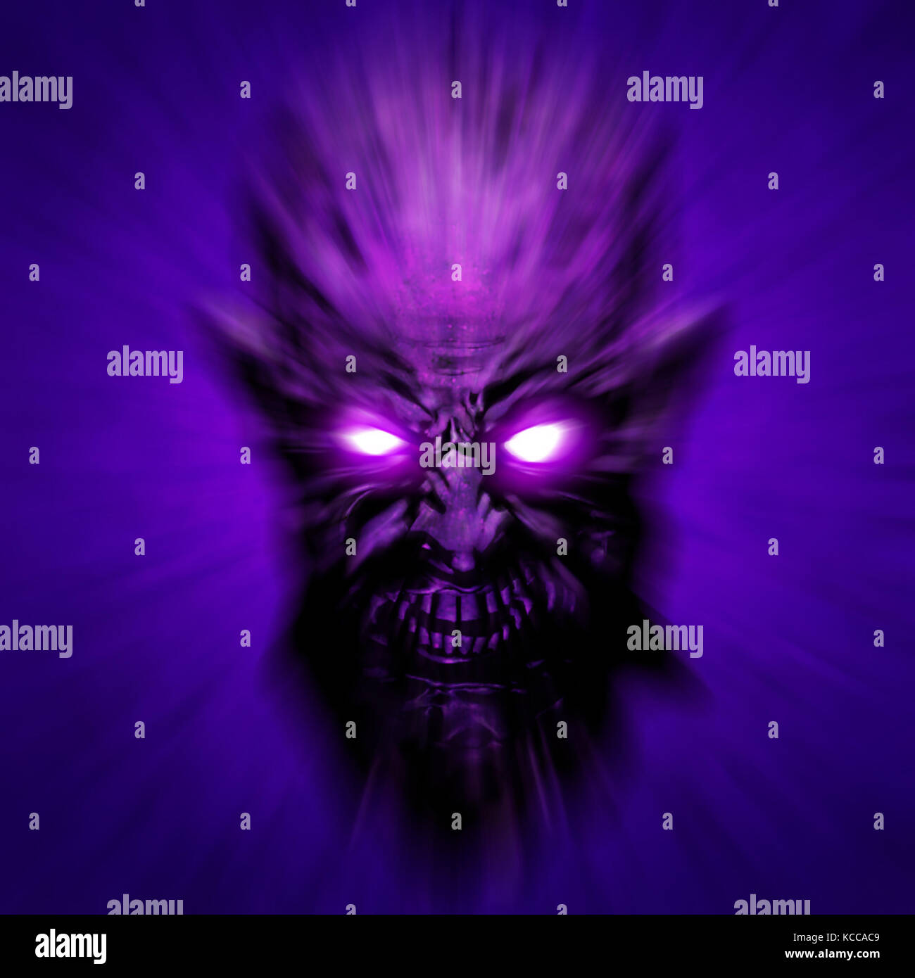 Creepy zombie face cover. Lilac head blurred from speed. 3D ...