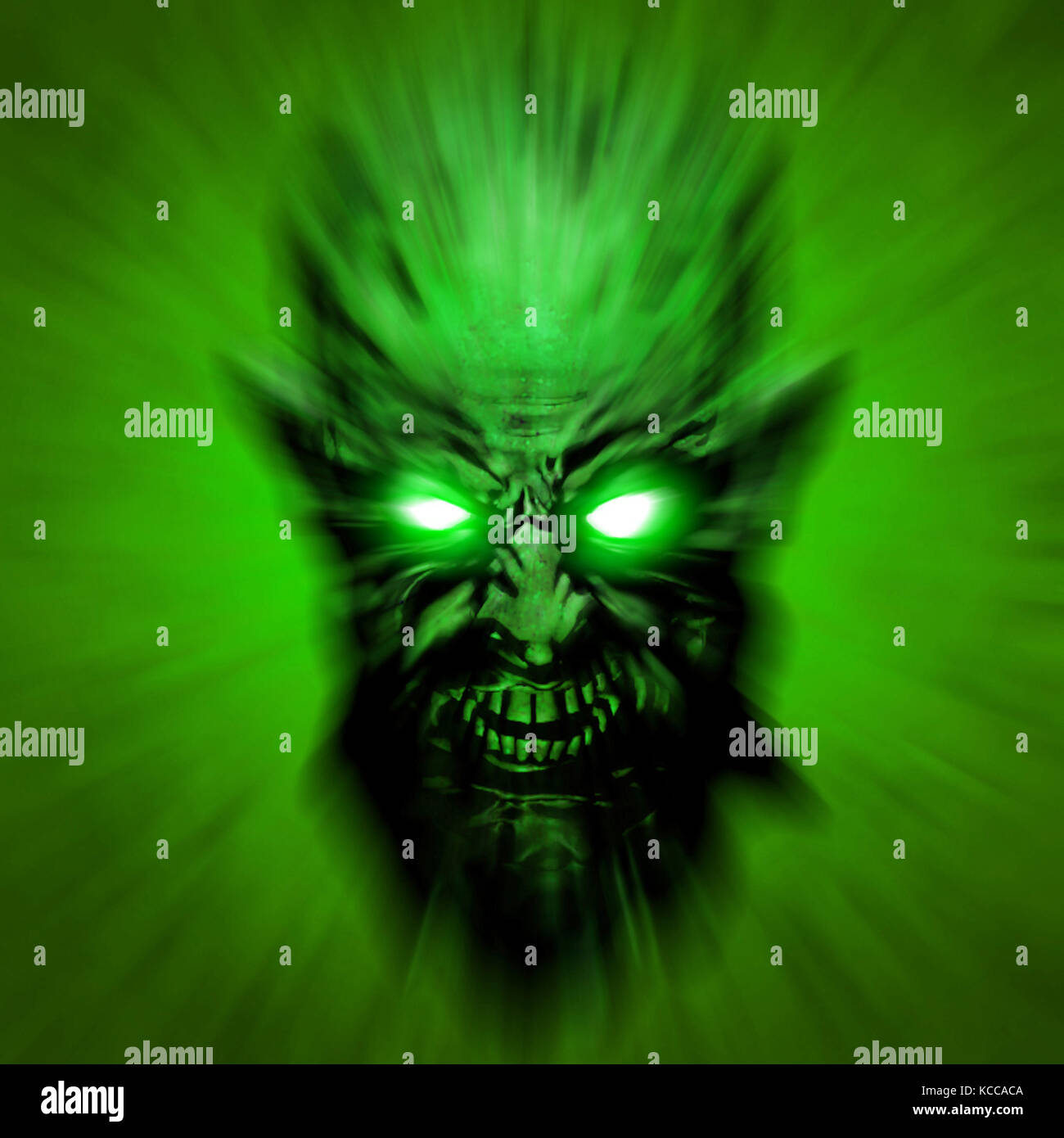 Green toxic head of the shouting monster. 3D illustration in genre of ...