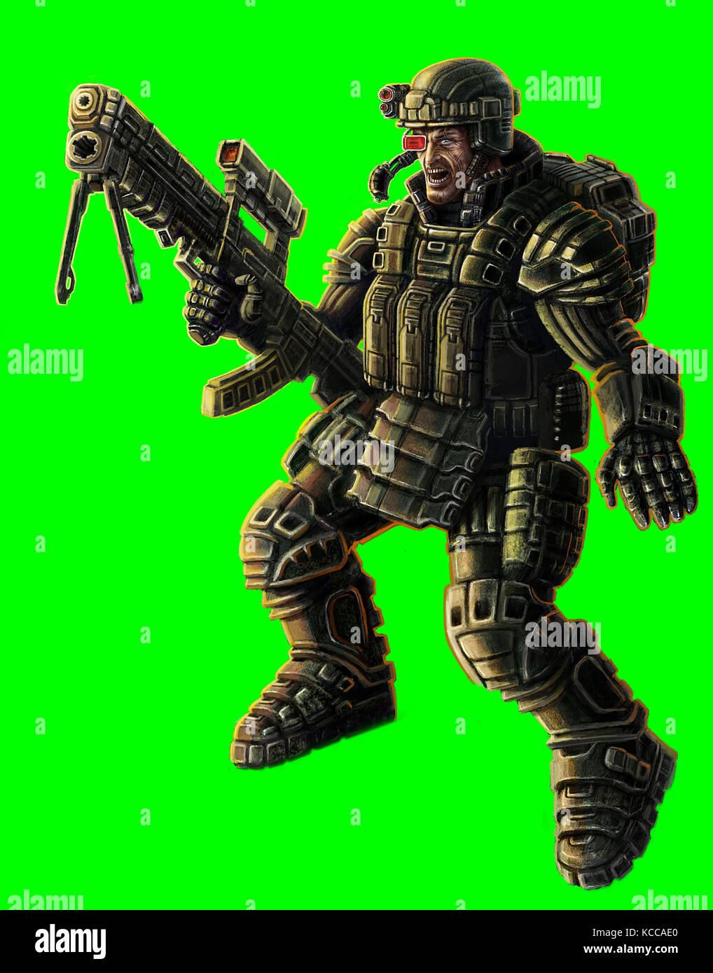 Heavy Infantry Firing in a Colorful Suit with a Large Plasma Rifle ...