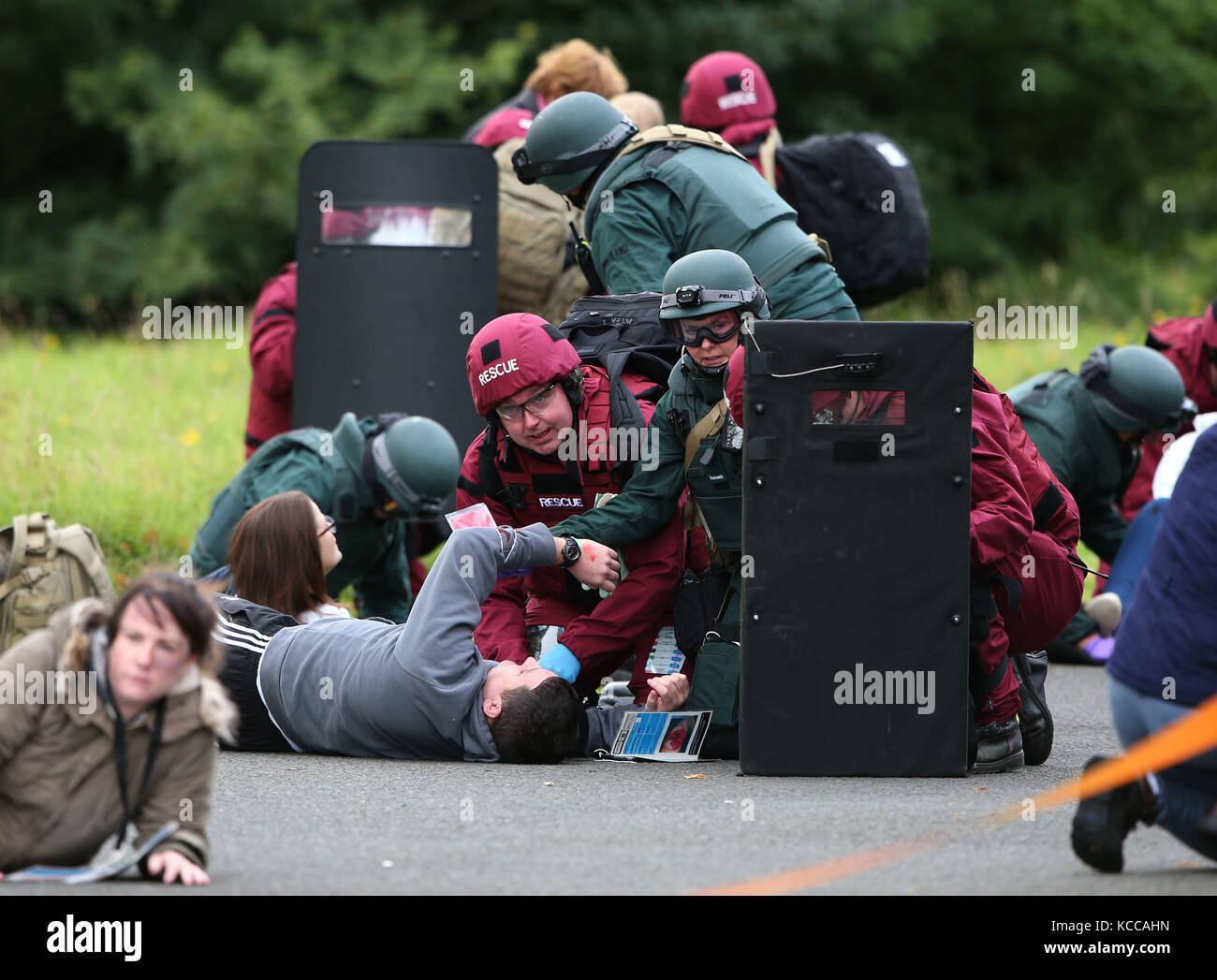 Ambulance personnel taking part in a counter-terrorism exercise ...