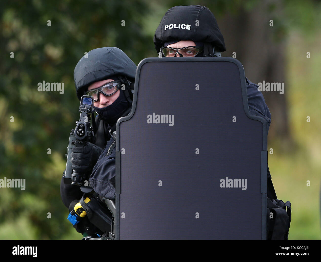 Police officers taking part in a counter-terrorism exercise responding ...