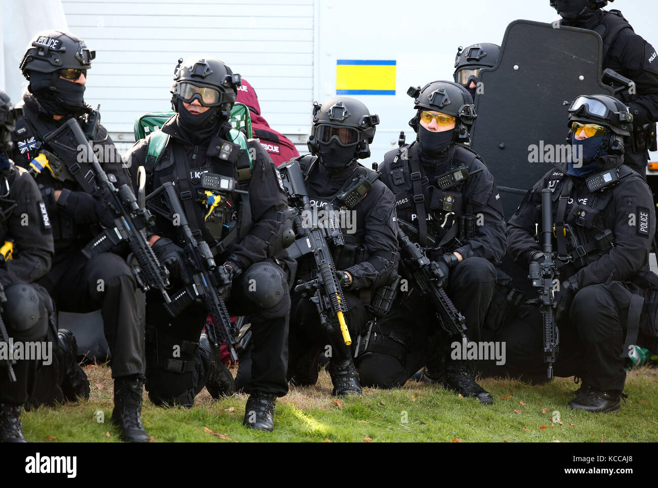 Police officers taking part in a counter-terrorism exercise responding ...