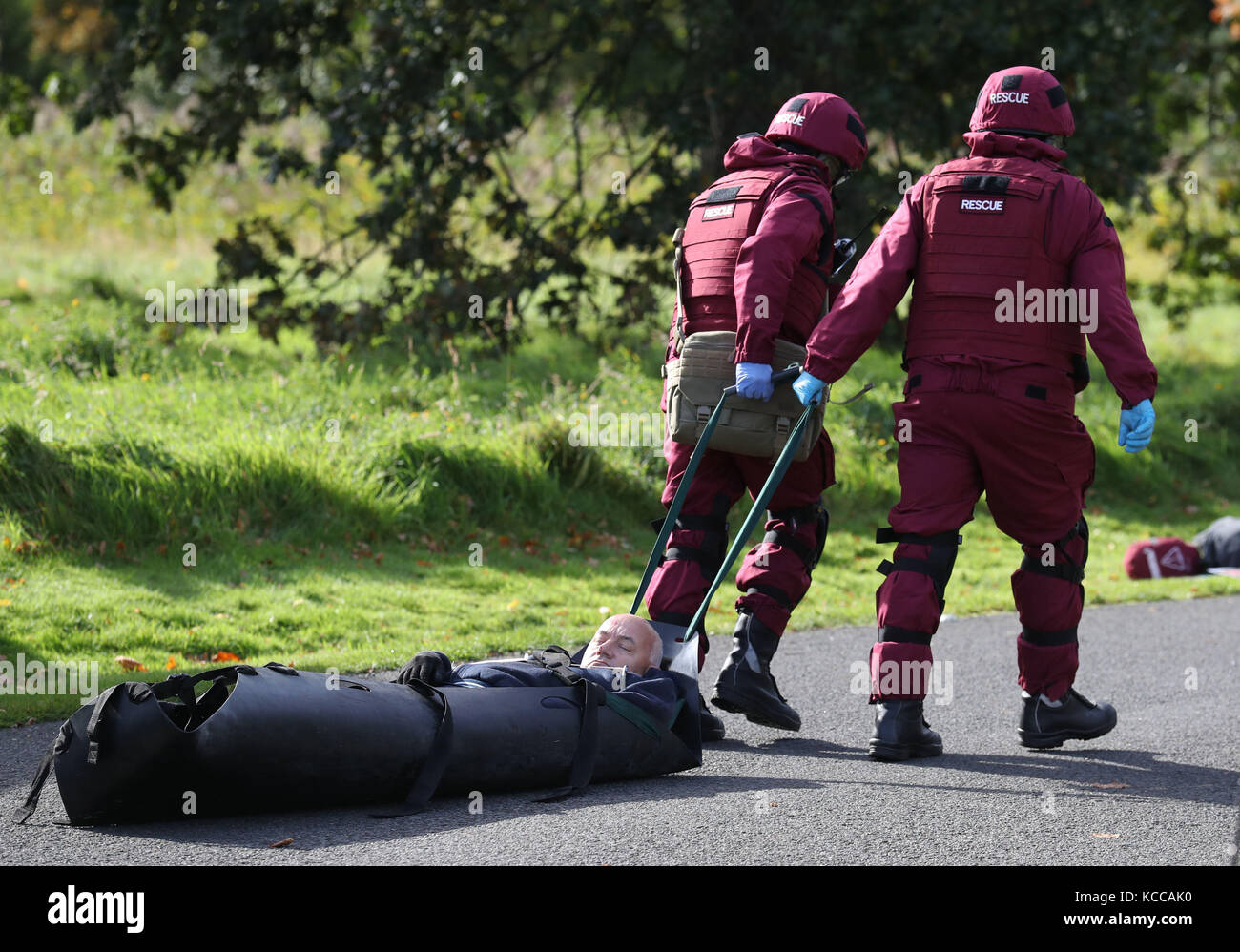 Ambulance personnel taking part in a counter-terrorism exercise ...