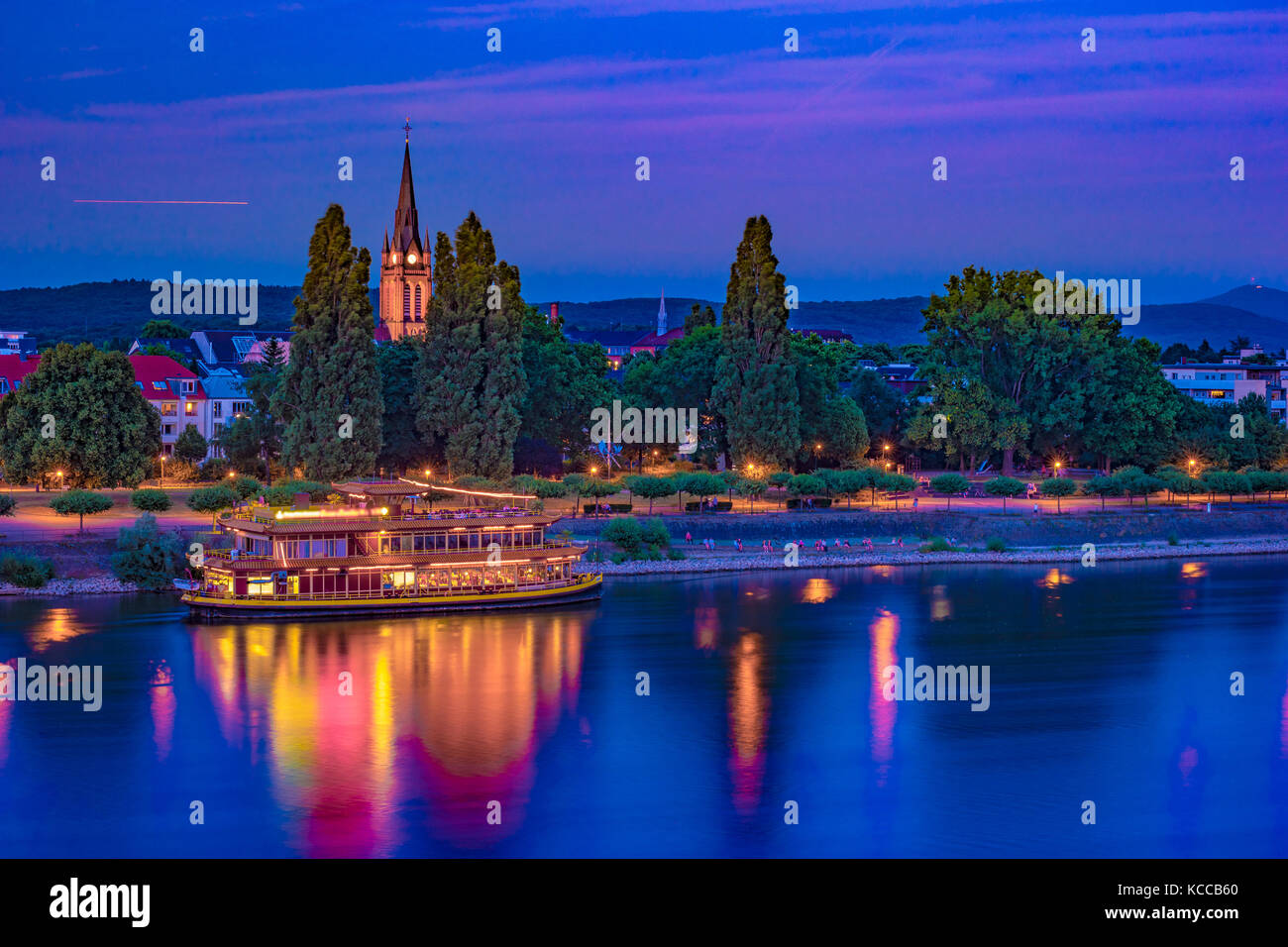 Skyline of Bonn, Germany. Beautiful night shot of great german city ...