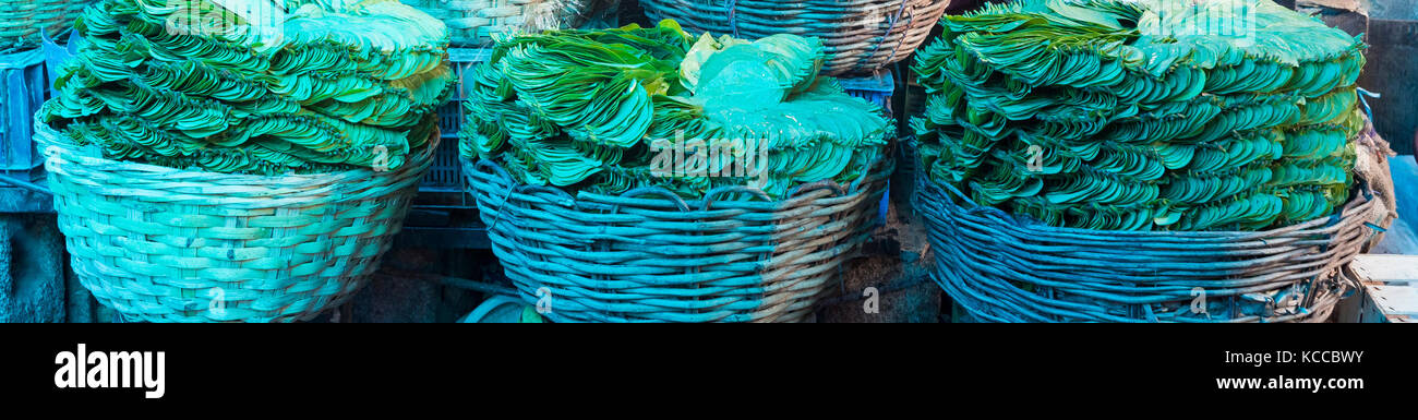 Betel leaf stack in an Indian market. Prepared with some more ...