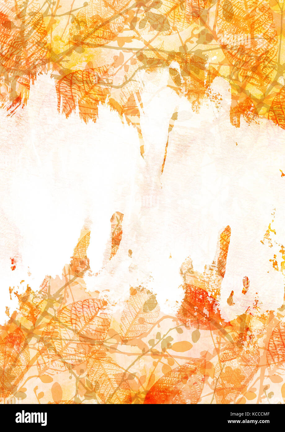 Vertical autumn background with watercolor leaves and copyspace Stock ...