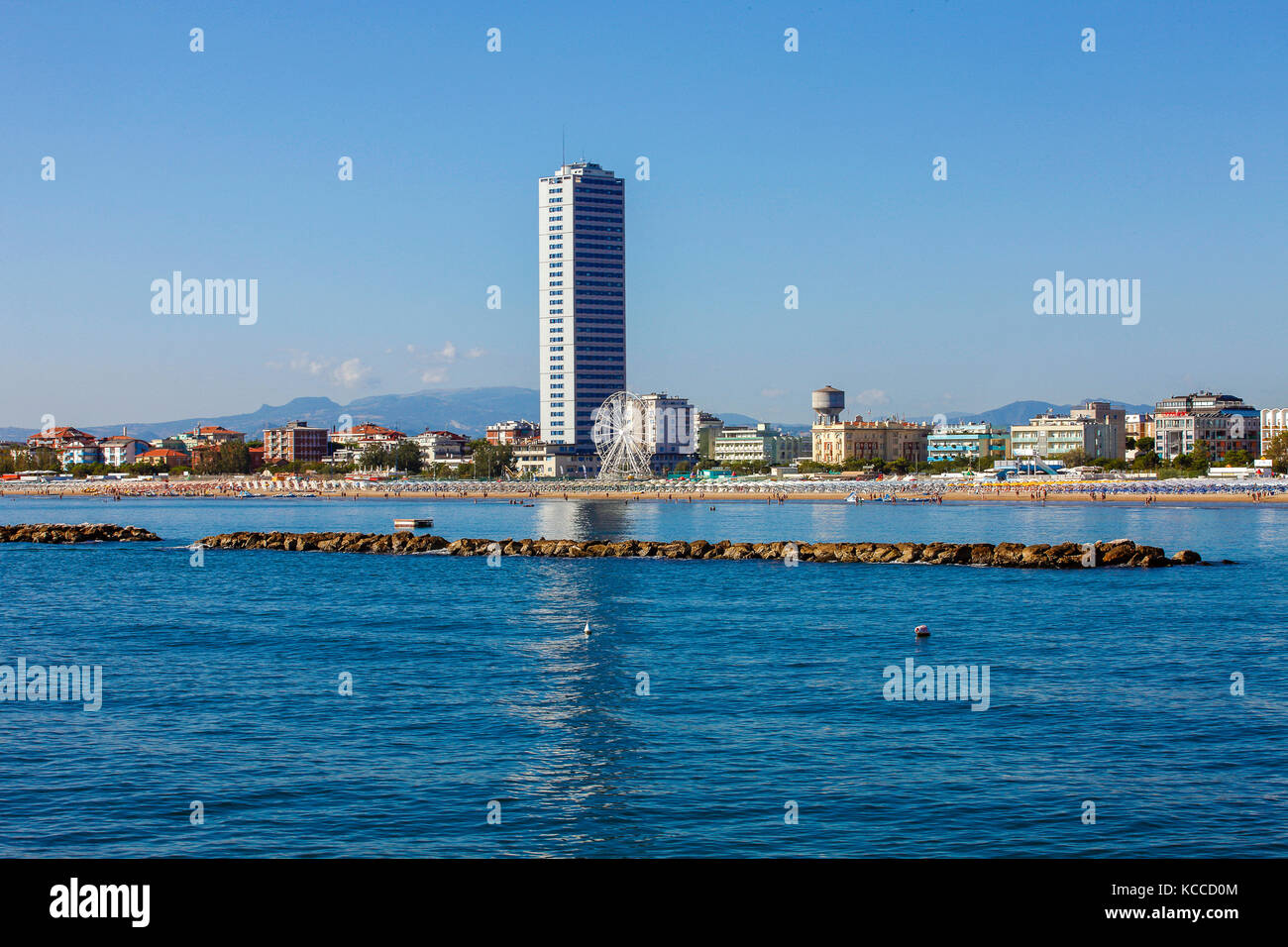 Italy Emilia Romagna Cesenatico: View of the beach to the right of the ...