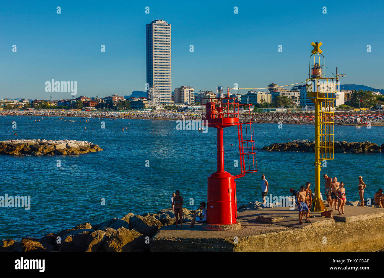 Italy Emilia Romagna Cesenatico: View of the beach to the right of the ...