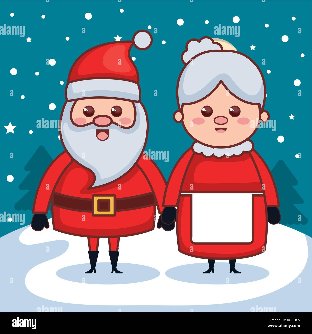 santa claus with grandmother characters christmas card vector ...