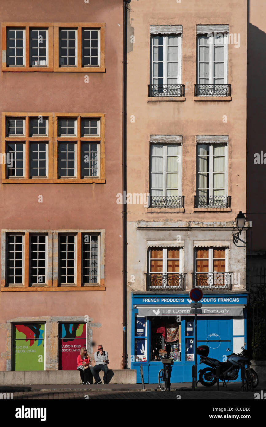 LYON, FRANCE, OCTOBER 26, 2014 : Traditional houses in Place Saint Jean ...