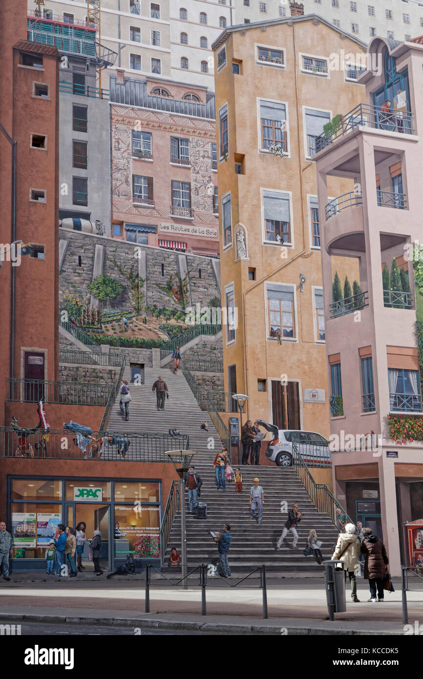 LYON, FRANCE, April 8, 2016 : Realized in 1987 in Croix-Rousse district ...