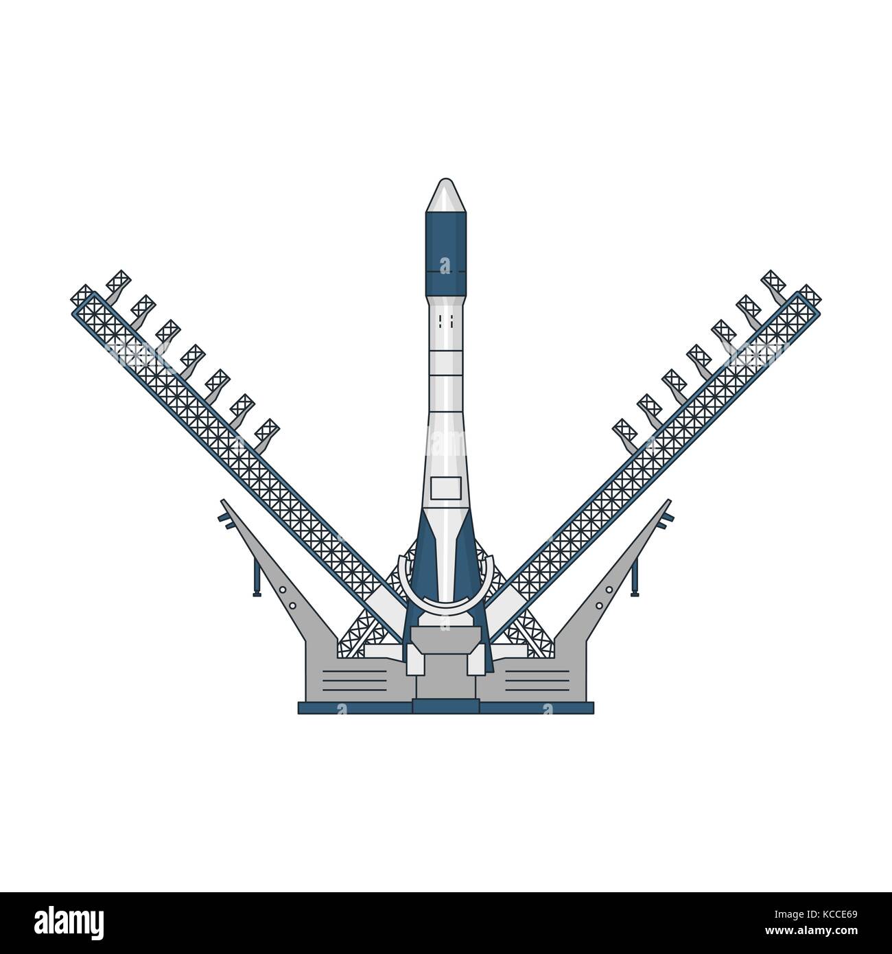 Vector illustration of a space shuttle launching on white background ...
