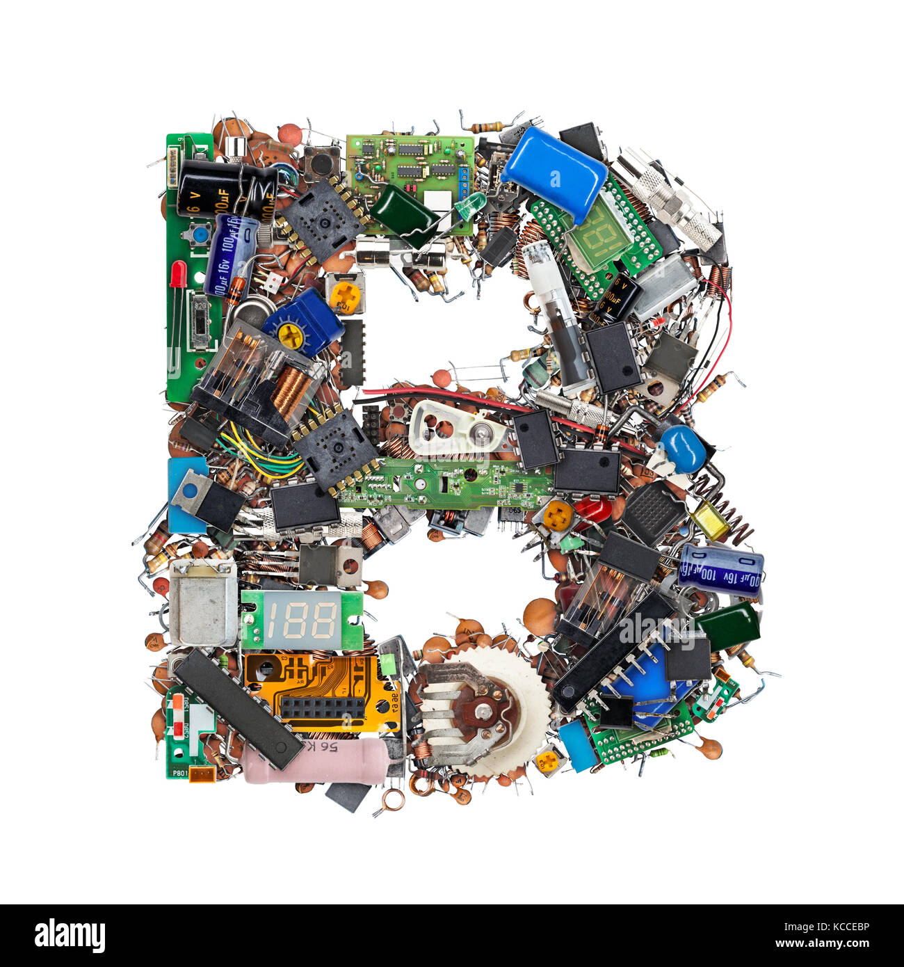 Letter B made of electronic components isolated on white background ...