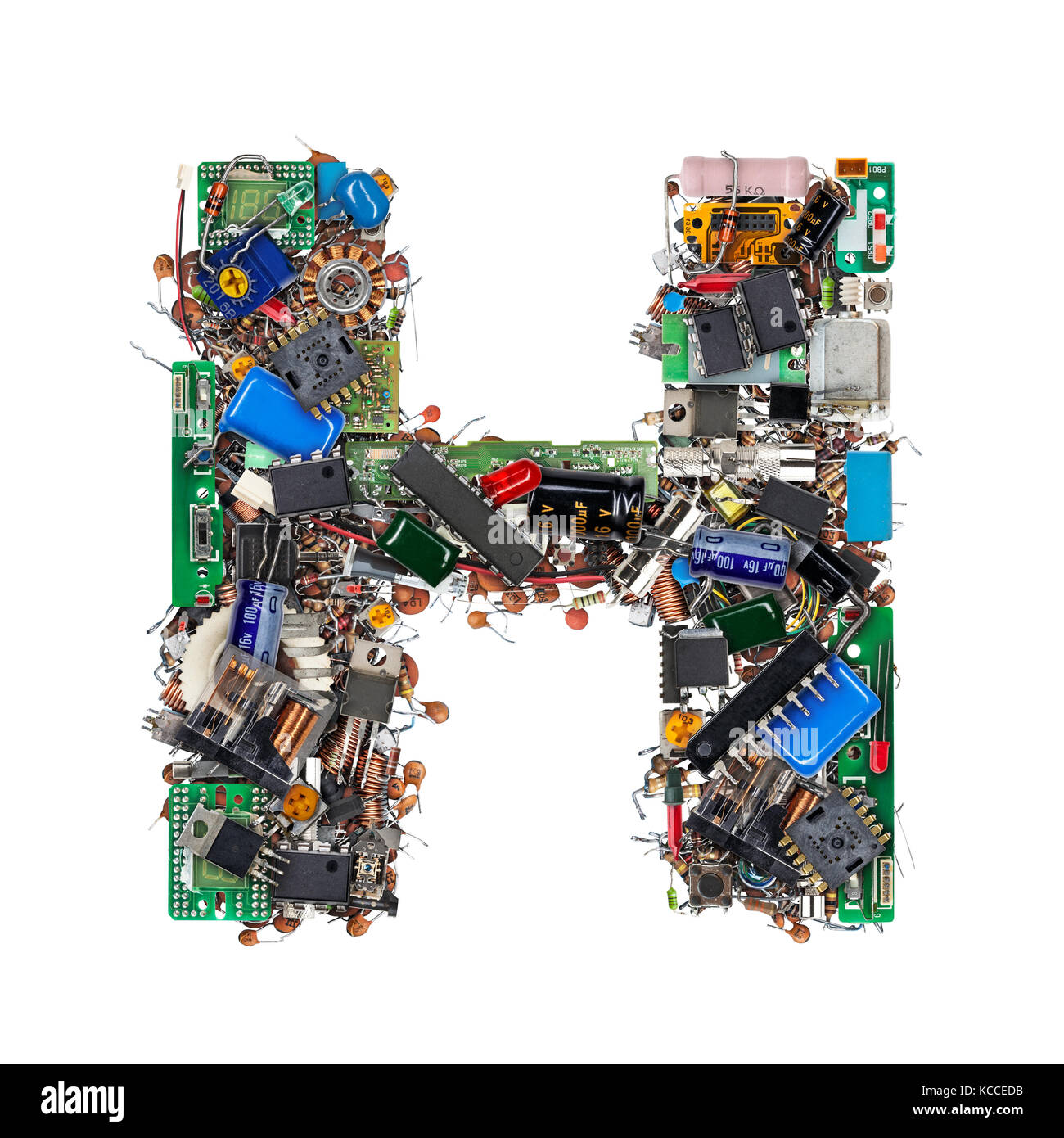 Letter H made of electronic components isolated on white background ...