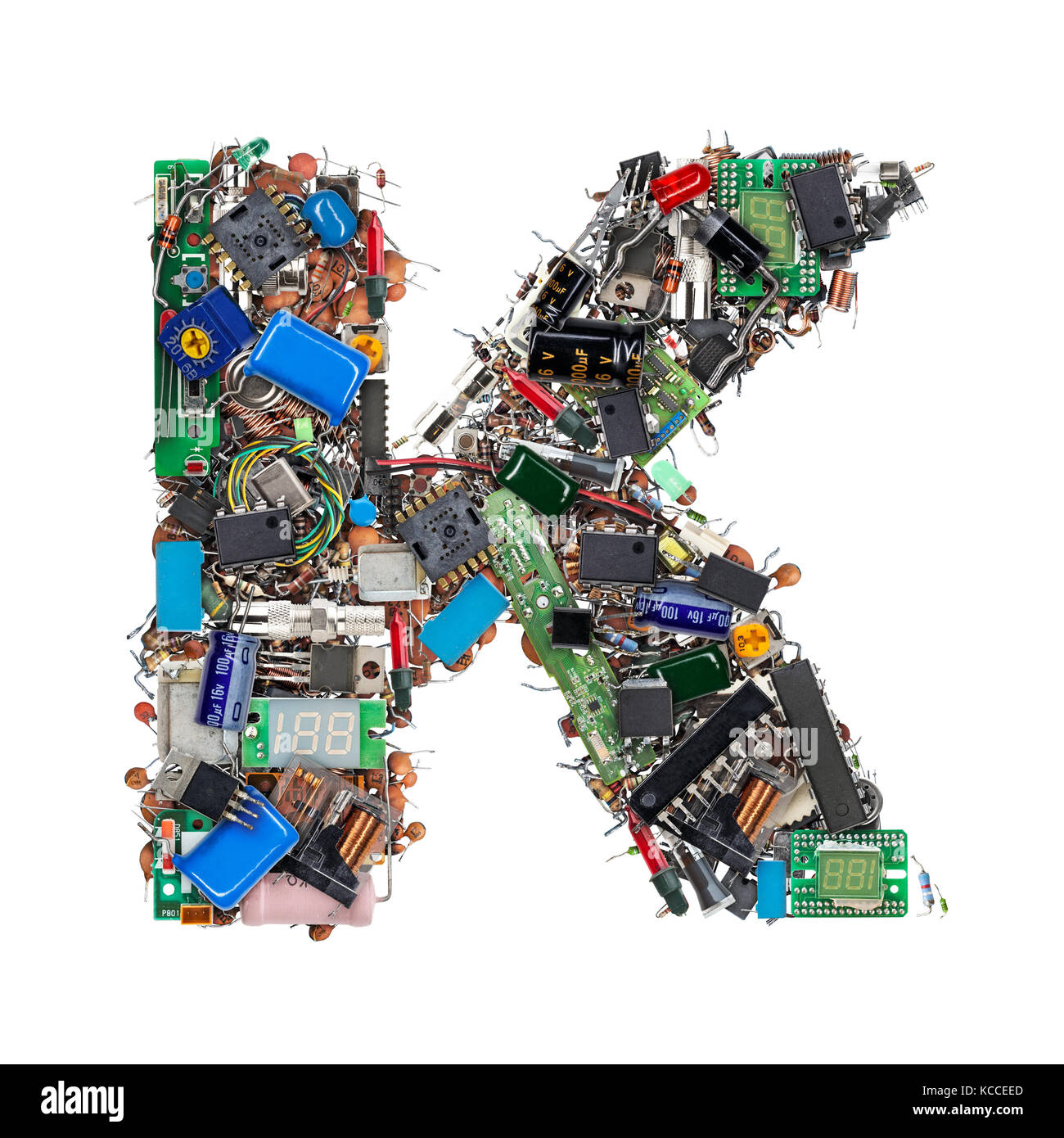 Letter K made of electronic components isolated on white background ...