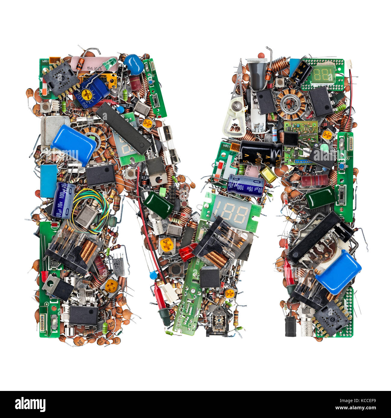 Letter M made of electronic components isolated on white background ...