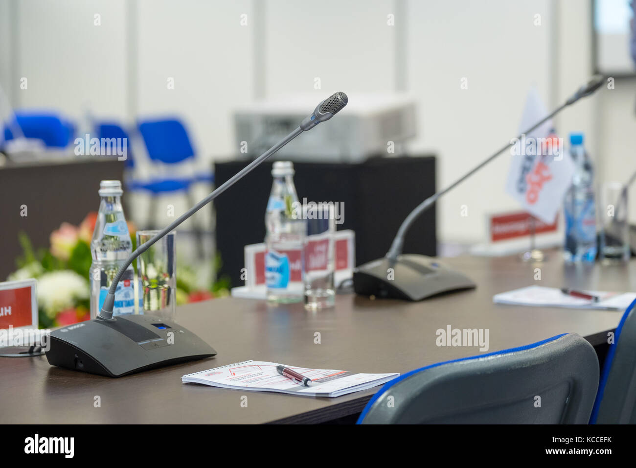 Table microphones at the conference hall Stock Photo - Alamy