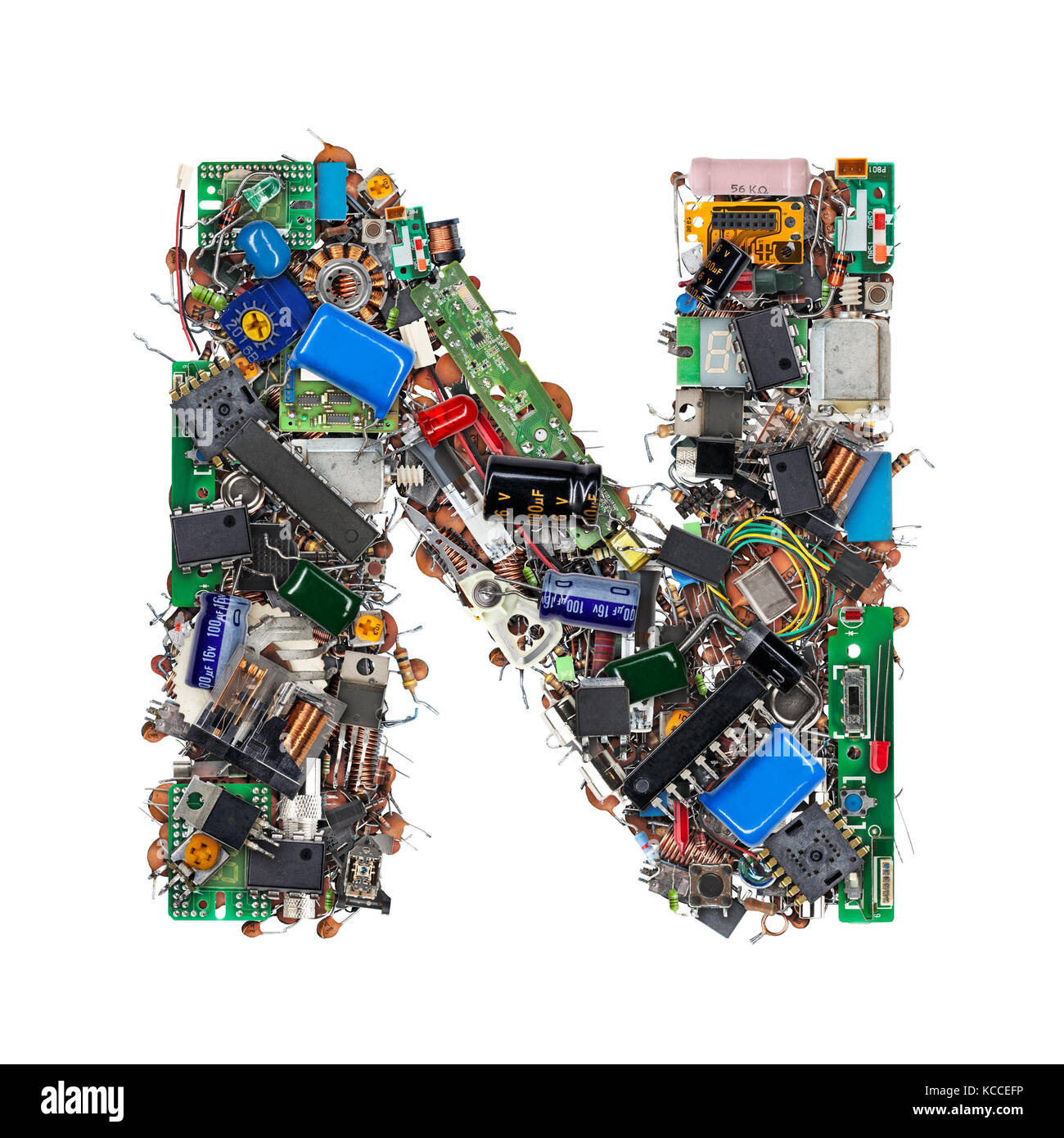 Letter N made of electronic components isolated on white background ...