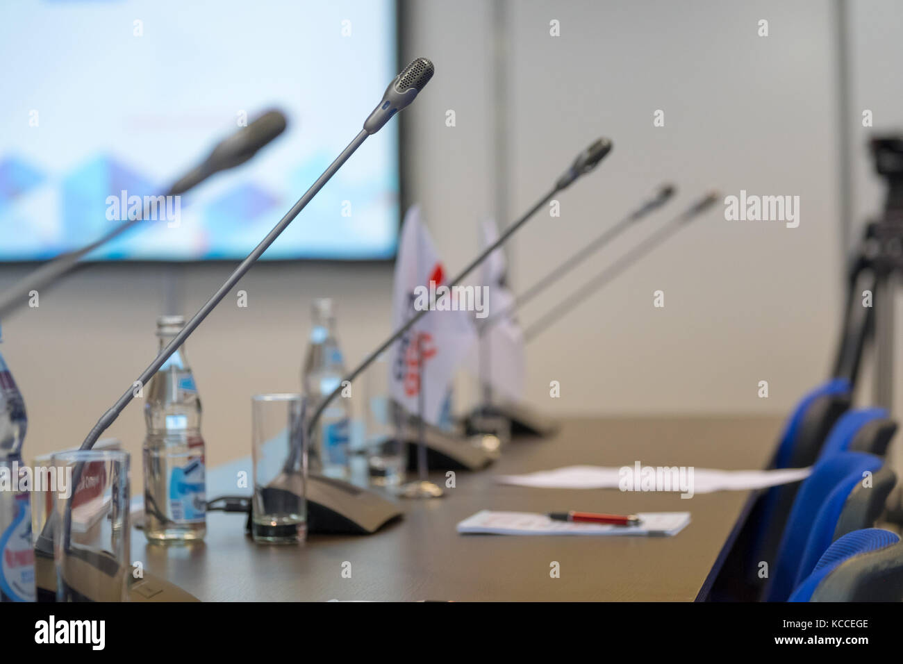 Table microphones at the conference hall Stock Photo - Alamy