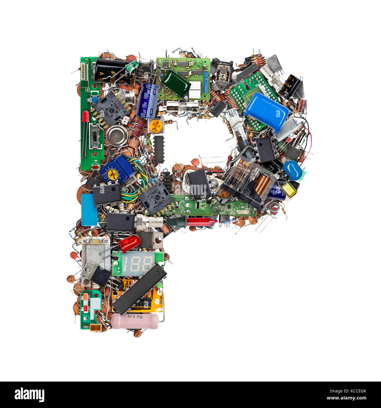 Letter P made of electronic components isolated on white background ...