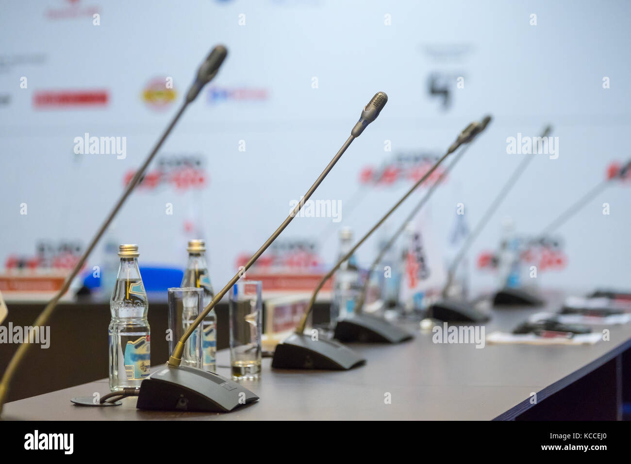 Table microphones at the conference hall Stock Photo - Alamy