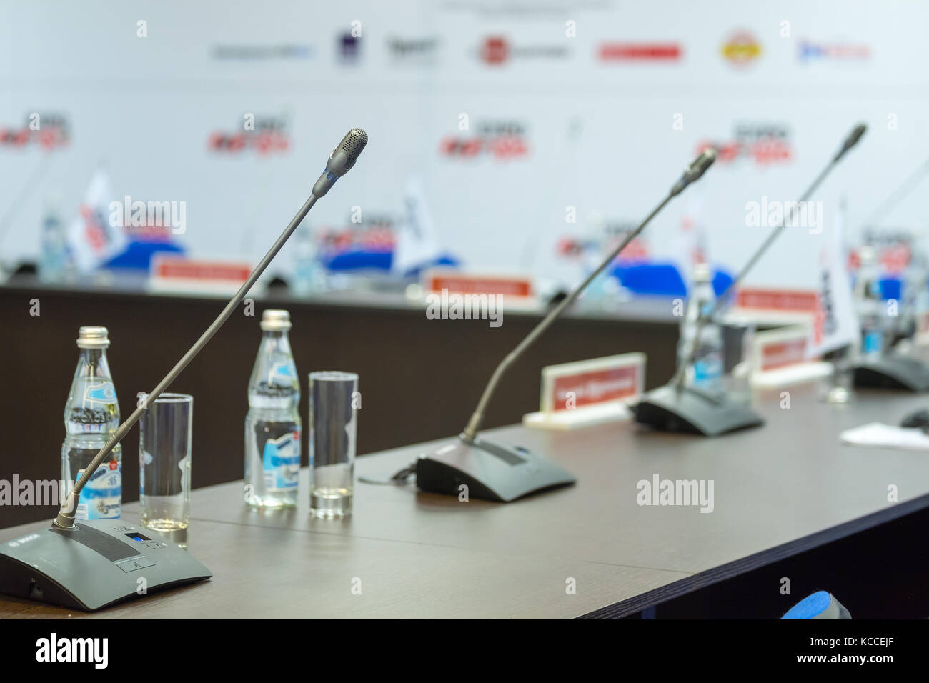 Table microphones at the conference hall Stock Photo - Alamy