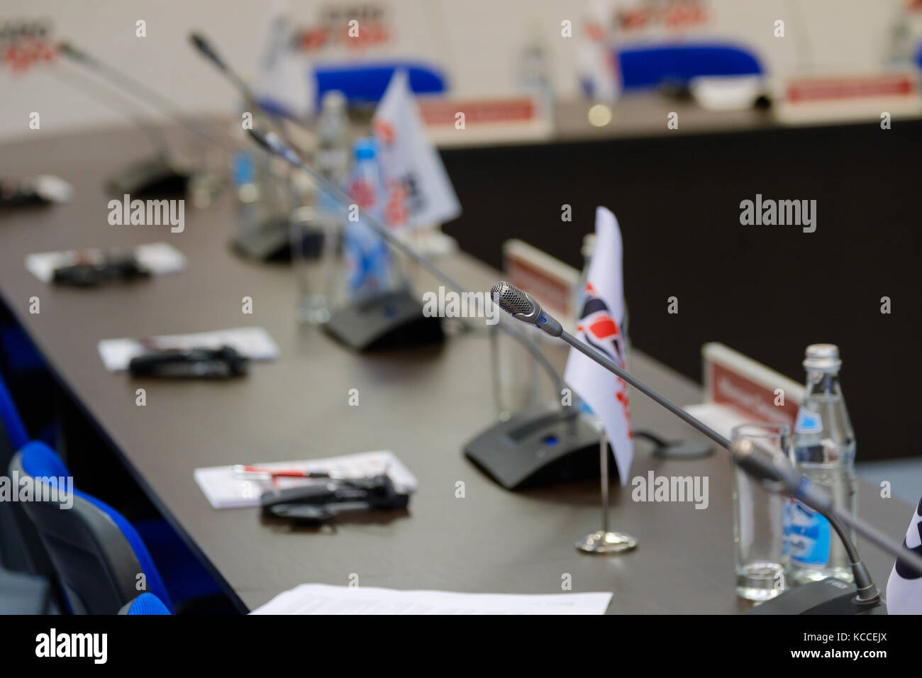 Table microphones at the conference hall Stock Photo - Alamy