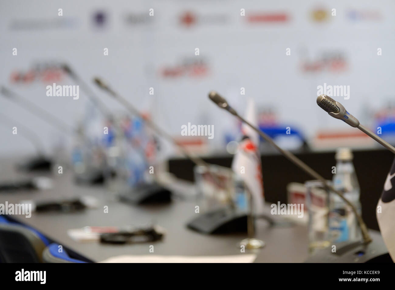 Table microphones at the conference hall Stock Photo - Alamy