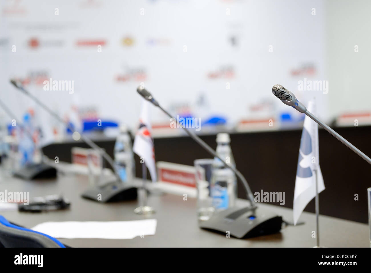 Table microphones at the conference hall Stock Photo - Alamy