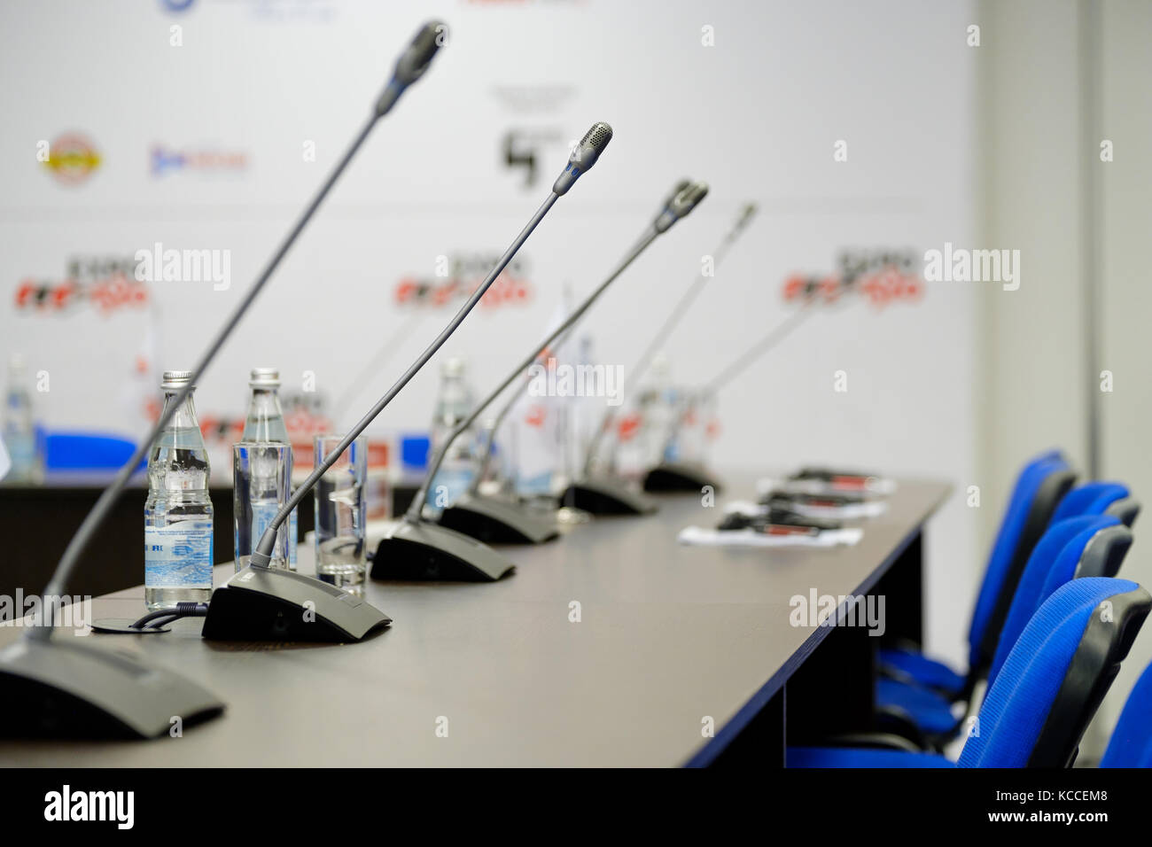 Table microphones at the conference hall Stock Photo - Alamy