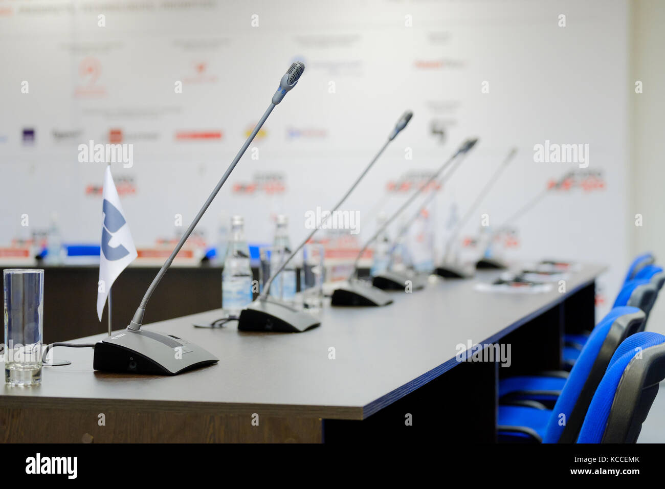 Table microphones at the conference hall Stock Photo - Alamy