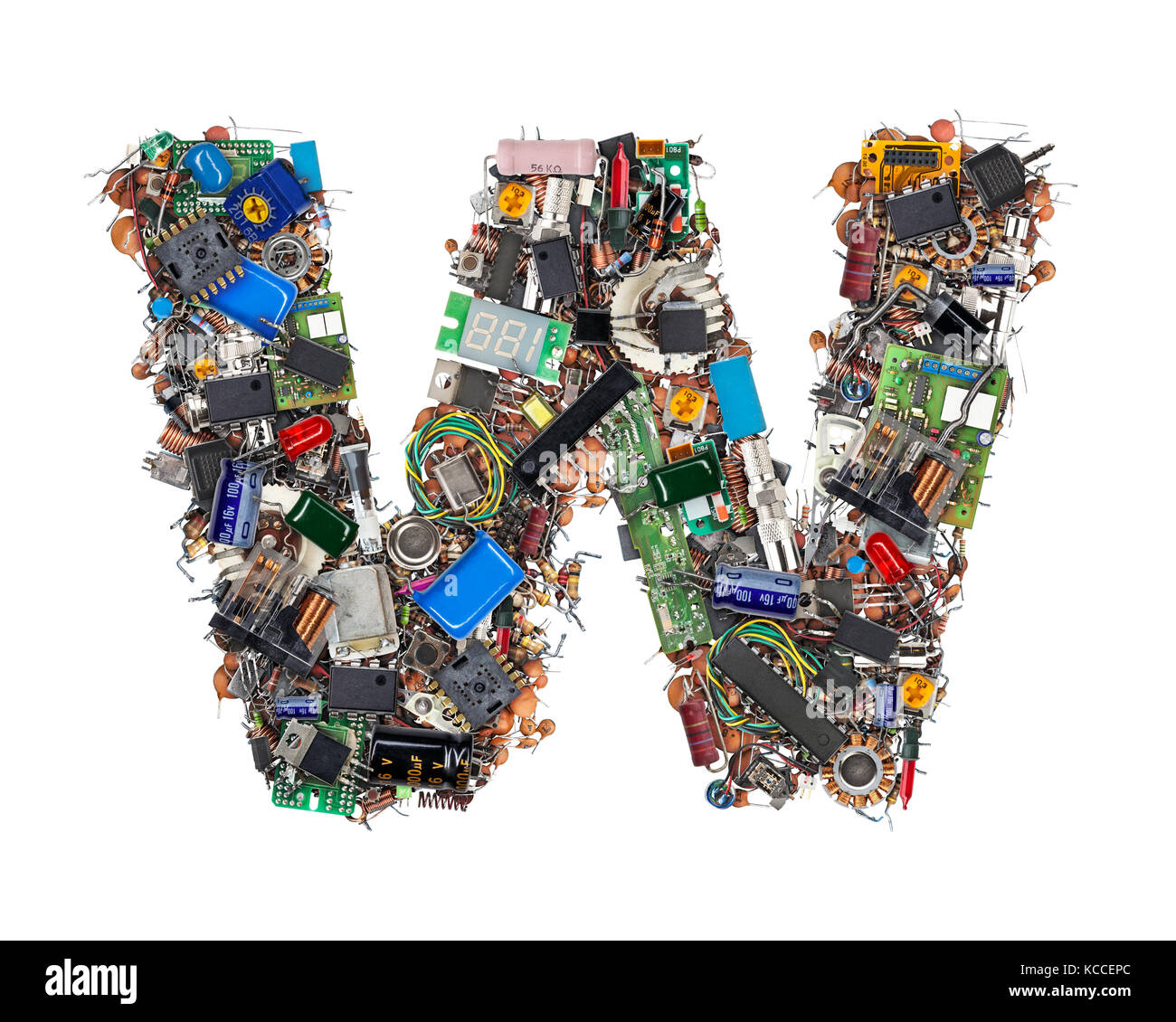 Letter W made of electronic components isolated on white background ...