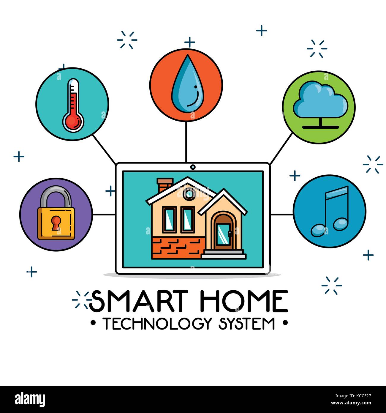 Tablet hand smart home house app Cut Out Stock Images & Pictures - Alamy