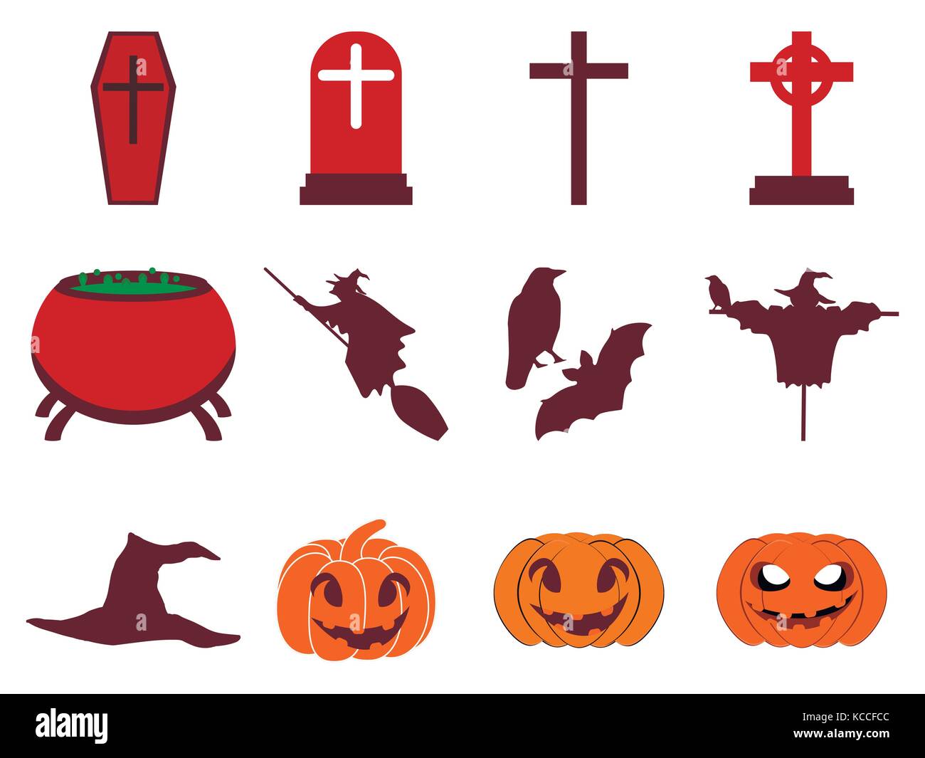 Halloween icon set flat isolated on white background. Vector ...