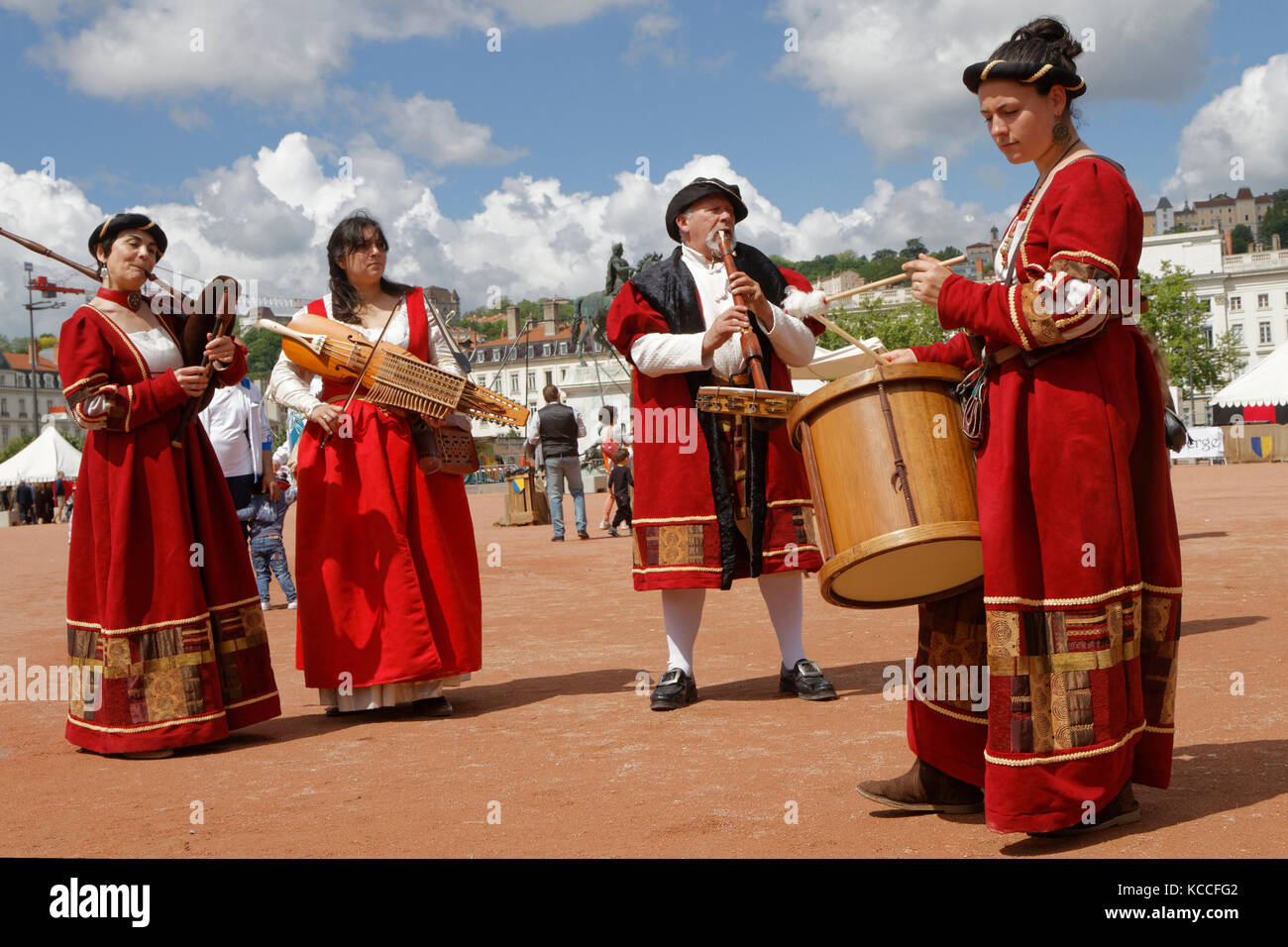 LYON, France, May 14, 2017 : Traditional musicians in Renaissance ...