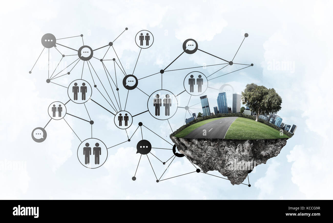 Concept of modern networking technologies and eco green construc Stock ...