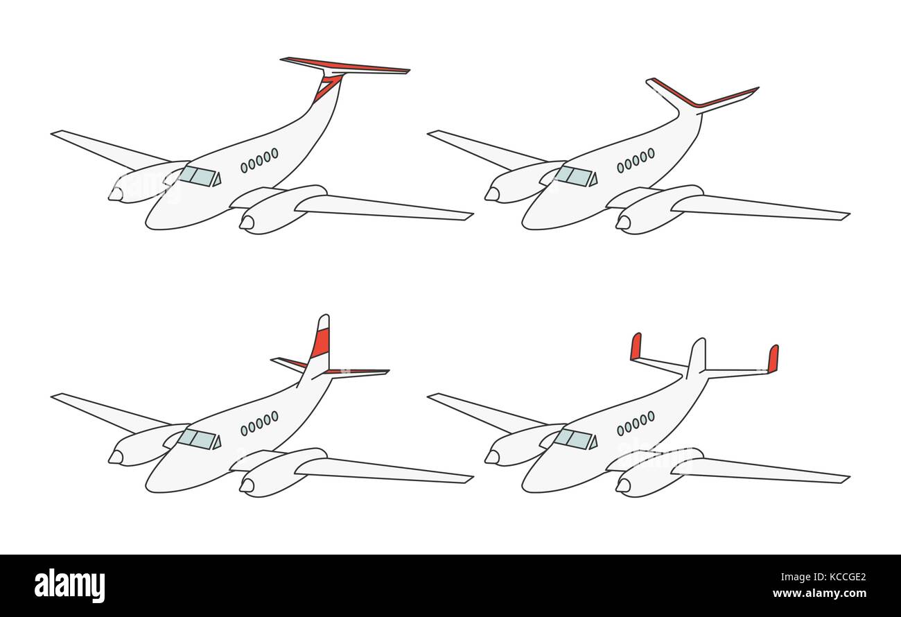 Vector illustrations set of airplane models on white background ...