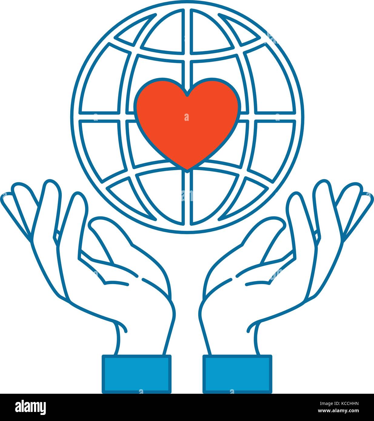 hands human protection with world planet and heart vector illustration ...