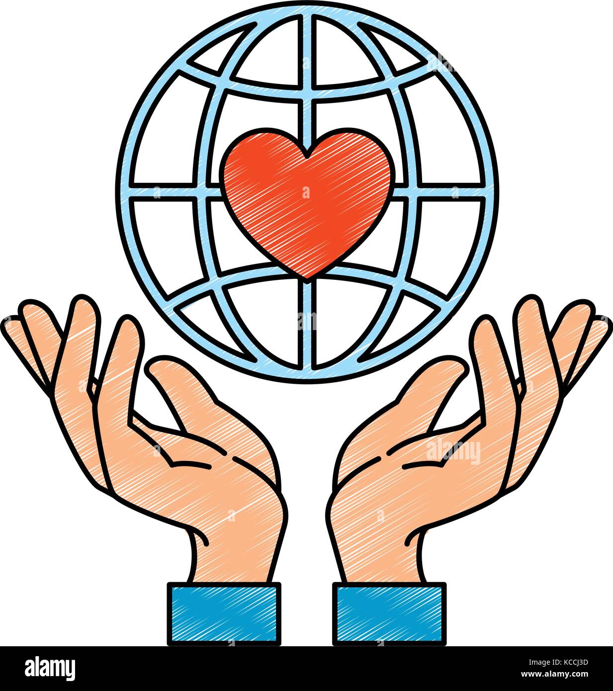 hands human protection with world planet and heart vector illustration ...
