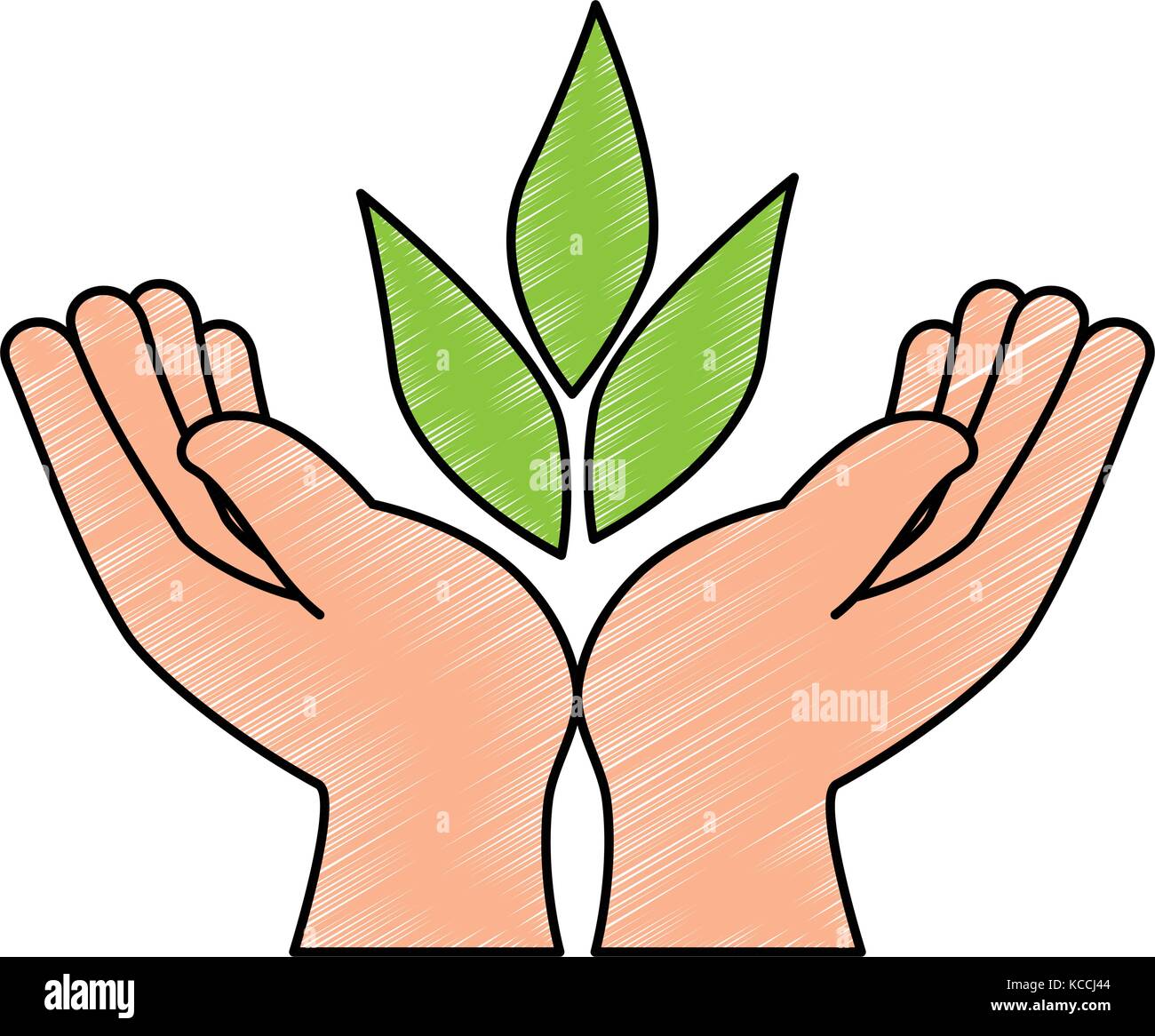 hands human protection with leafs vector illustration design Stock ...