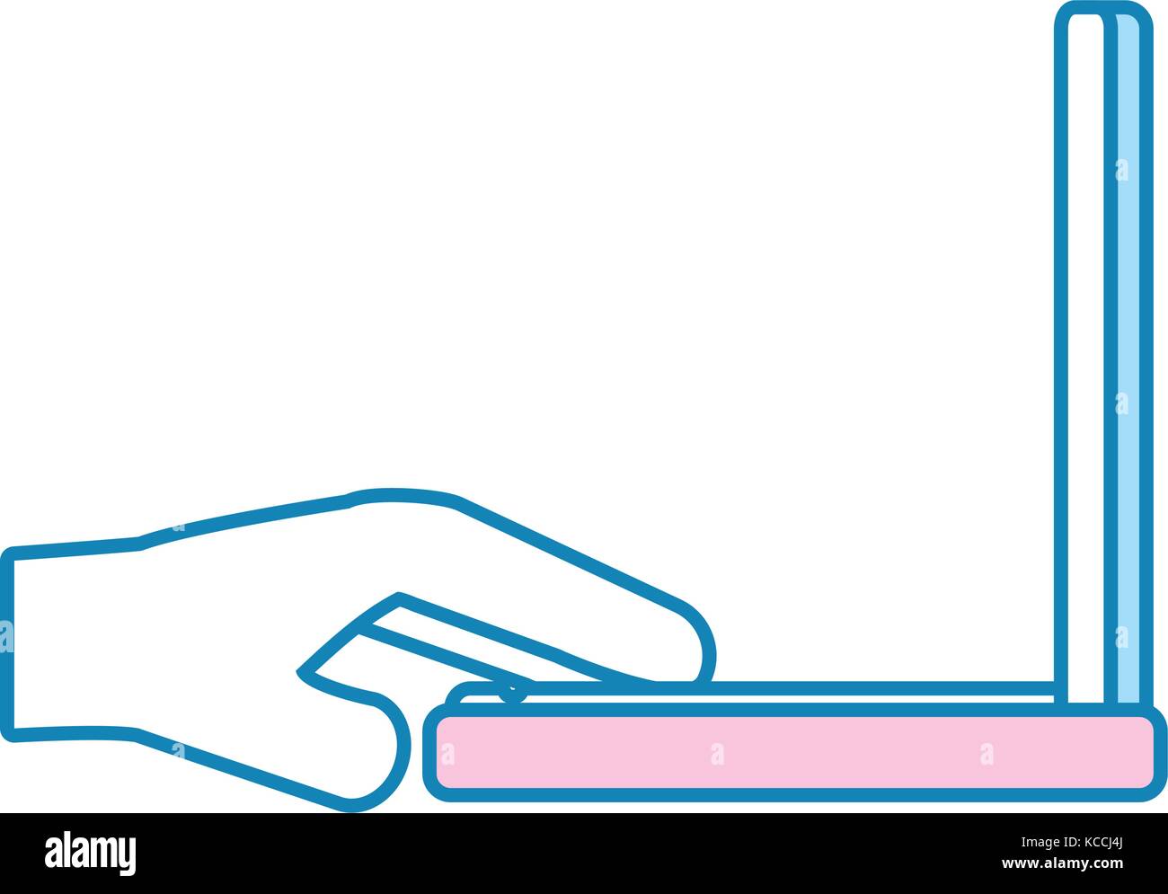 flat line colored hand over white background vector illustration Stock ...