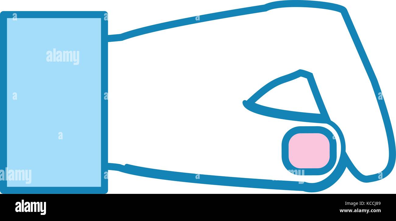 flat line colored hand over white background vector illustration Stock ...