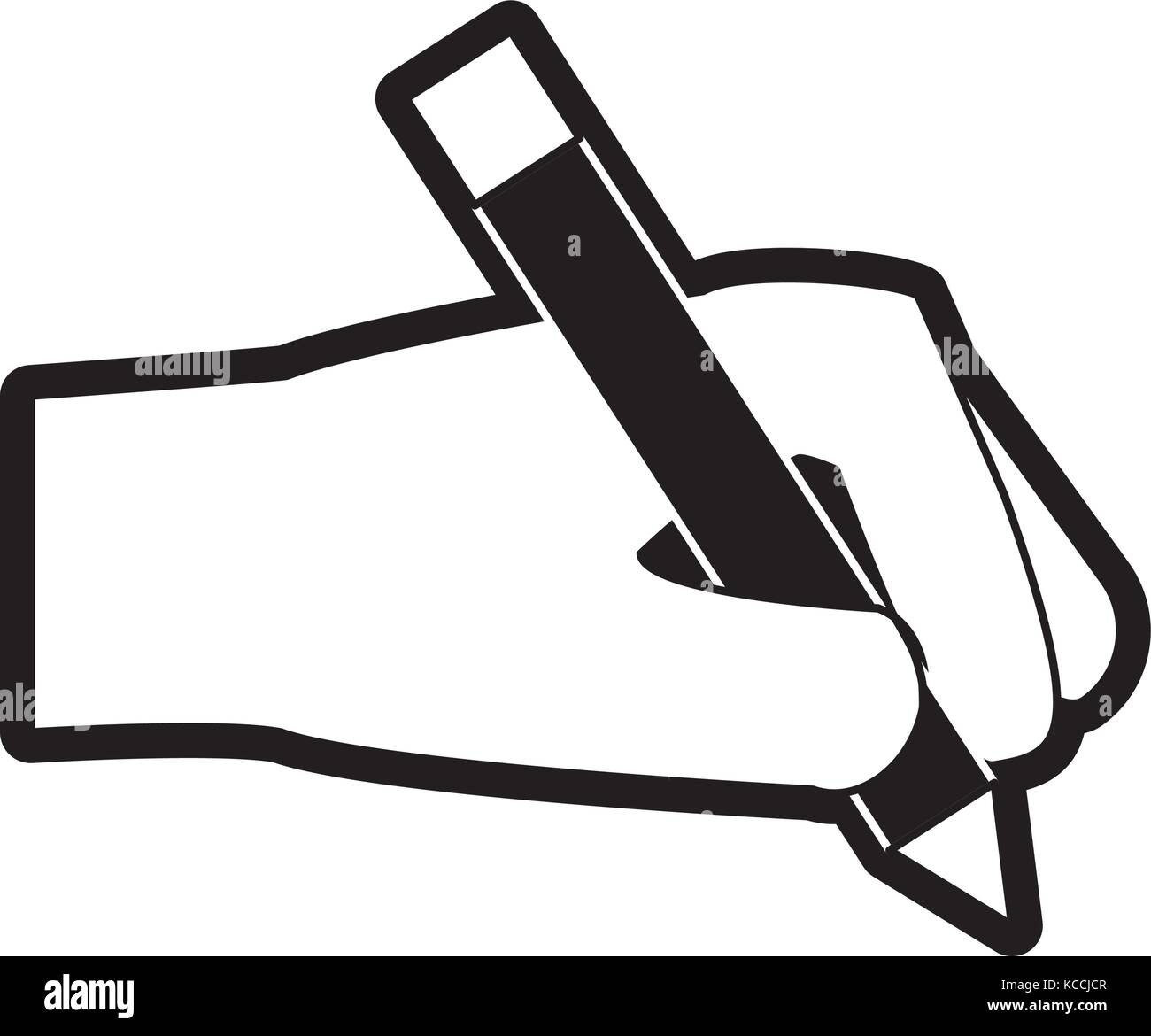 flat line monochromatic hand with pencil over white background vector ...
